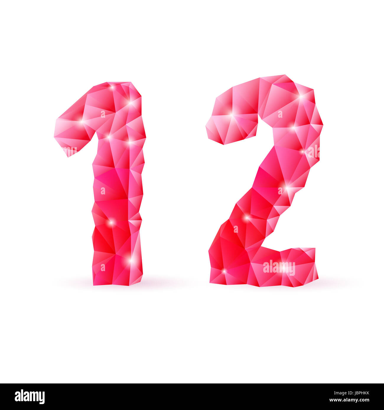 Shiny ruby polygonal font on white background. Crystal style 1 and 2 ...
