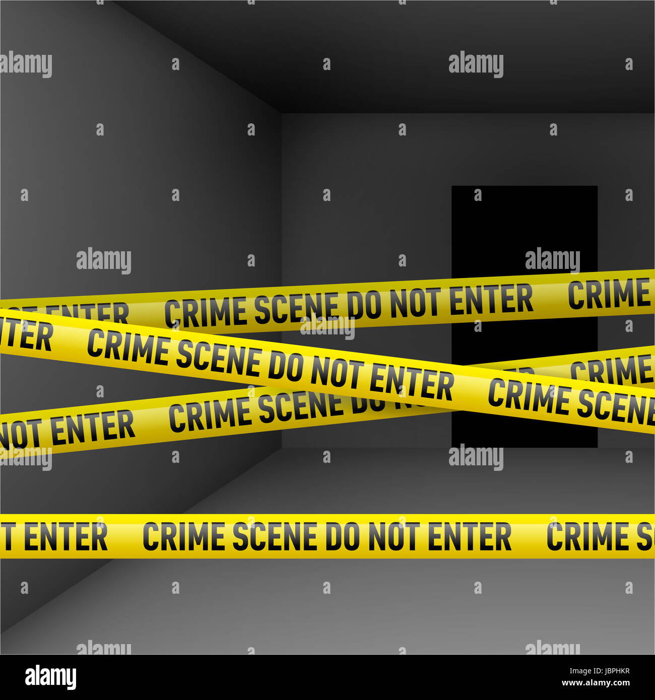 Dark room with police danger tape. Crime or emergency scene Stock Photo ...