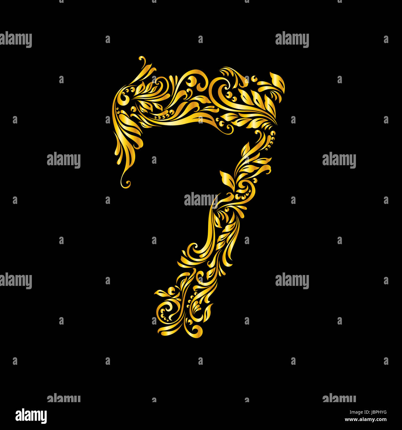 Richly decorated seven digit on black background Stock Photo - Alamy