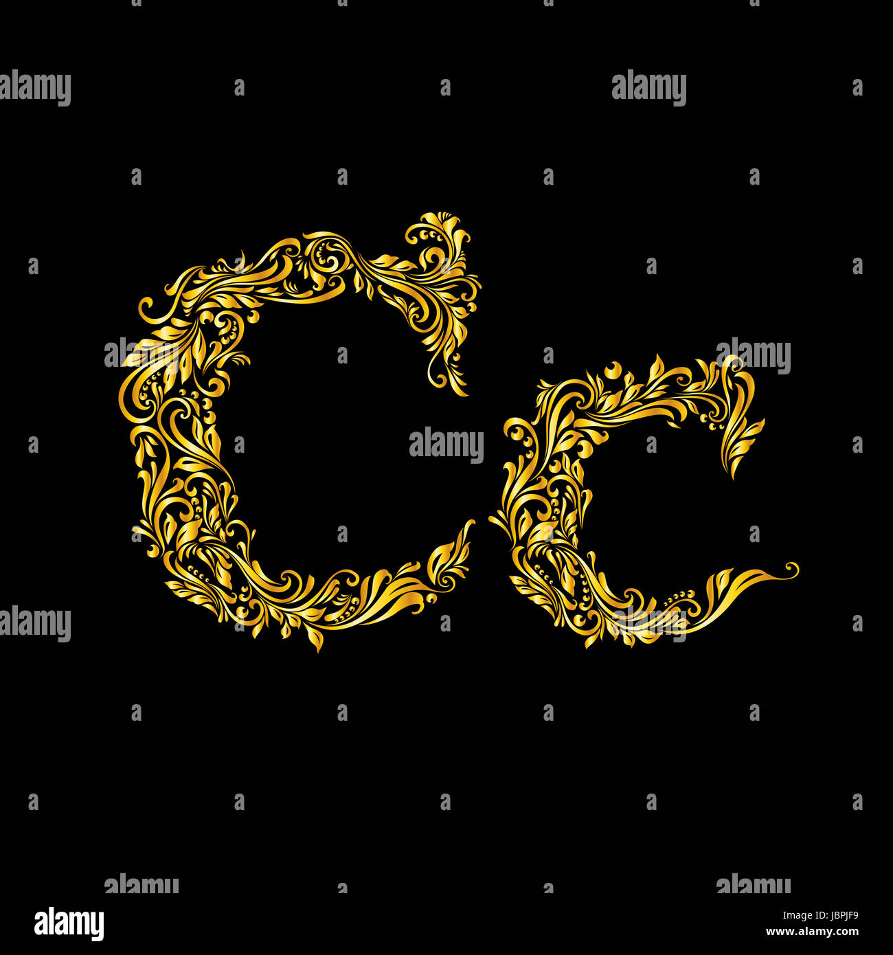 Richly decorated letter 'c' in upper and lower case on black background ...