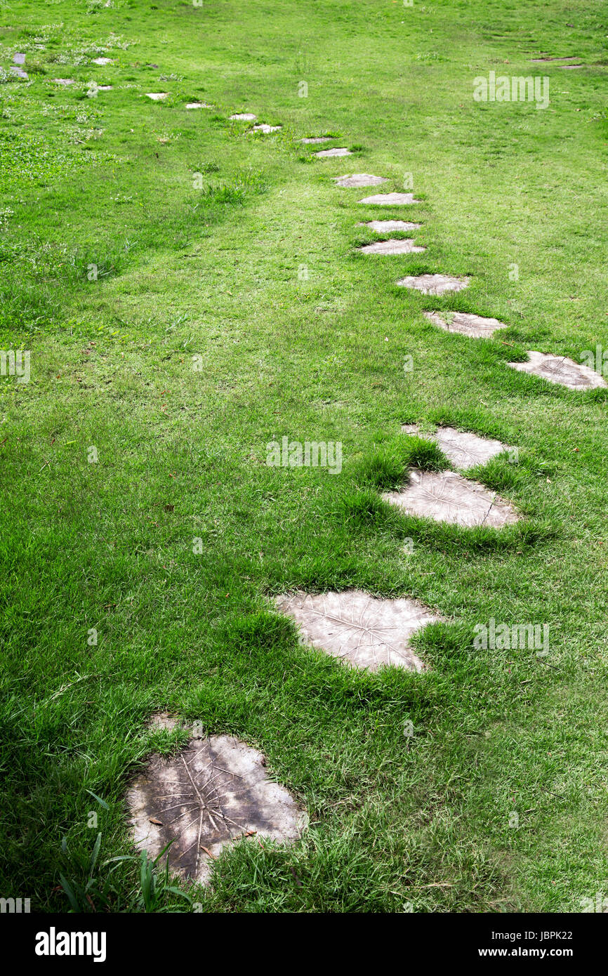 Garden stone path with grass Stock Photo - Alamy