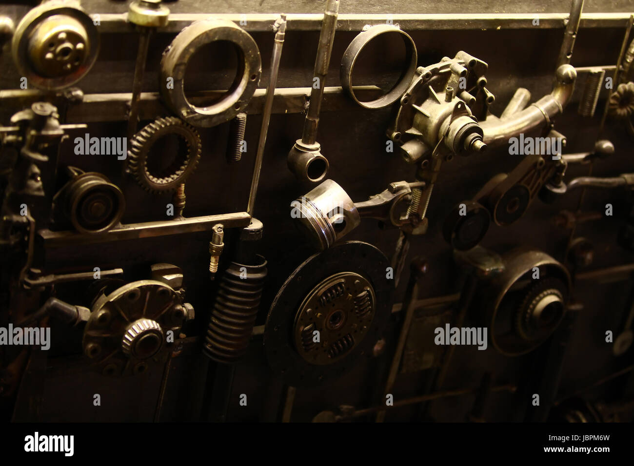 Close-up shot of an arrangement of various car parts Stock Photo - Alamy