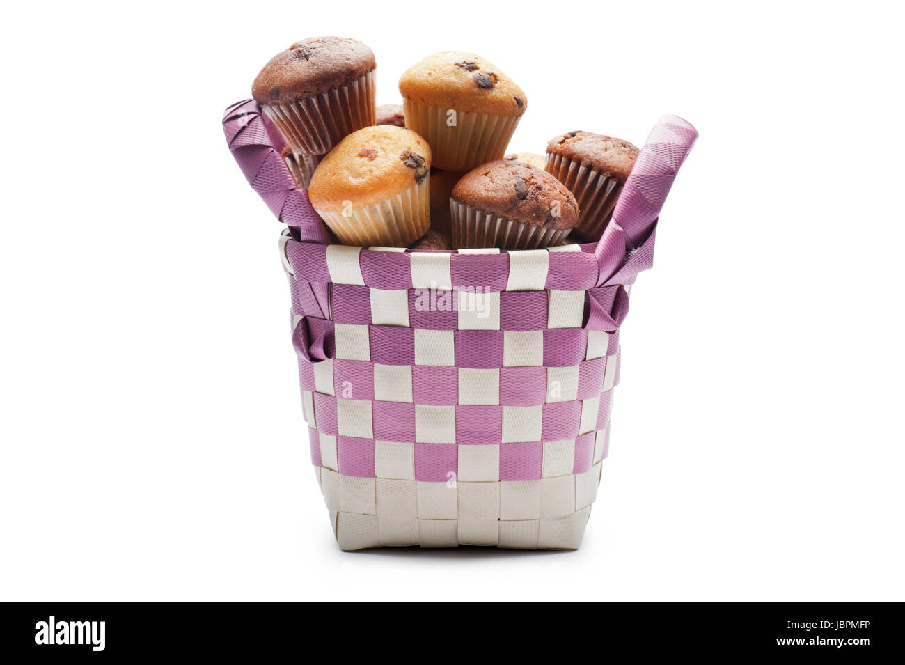 colorful basket full of little muffins variety on white background ...
