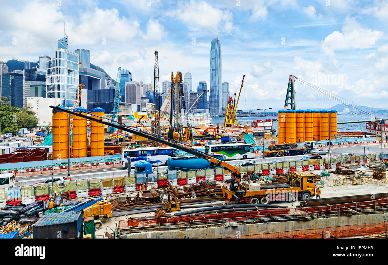 Construction site in Hong Kong , modern skylines as background Stock ...