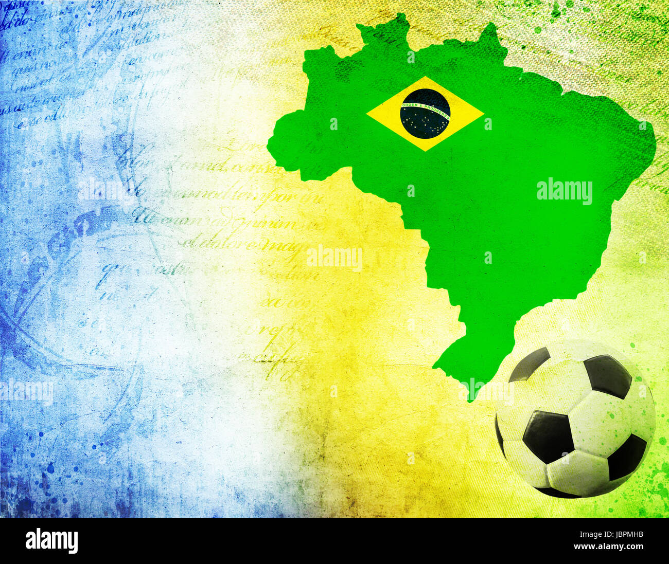 Vintage photo of soccer ball, Brazil map and the colors of the flag ...