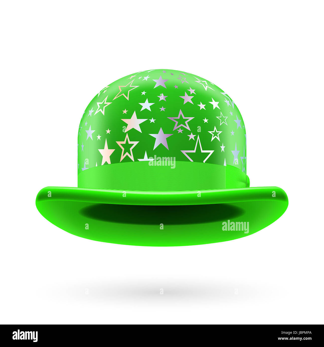 Green round bowler hat with silver glistening stars Stock Photo - Alamy