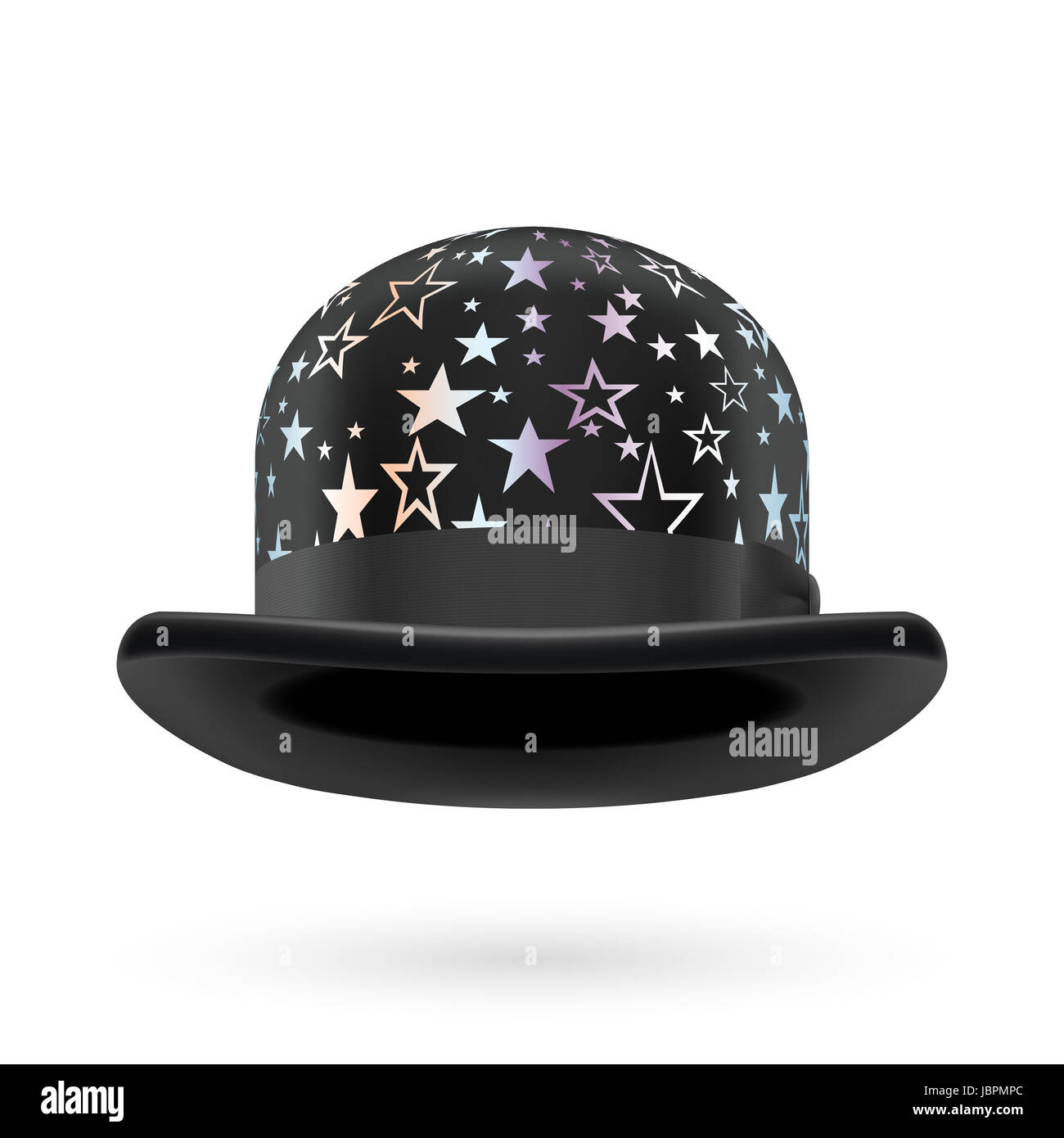 Black round bowler hat with silver glistening stars Stock Photo - Alamy