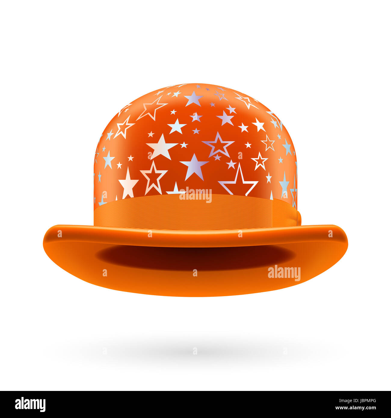 Orange round bowler hat with silver glistening stars Stock Photo - Alamy