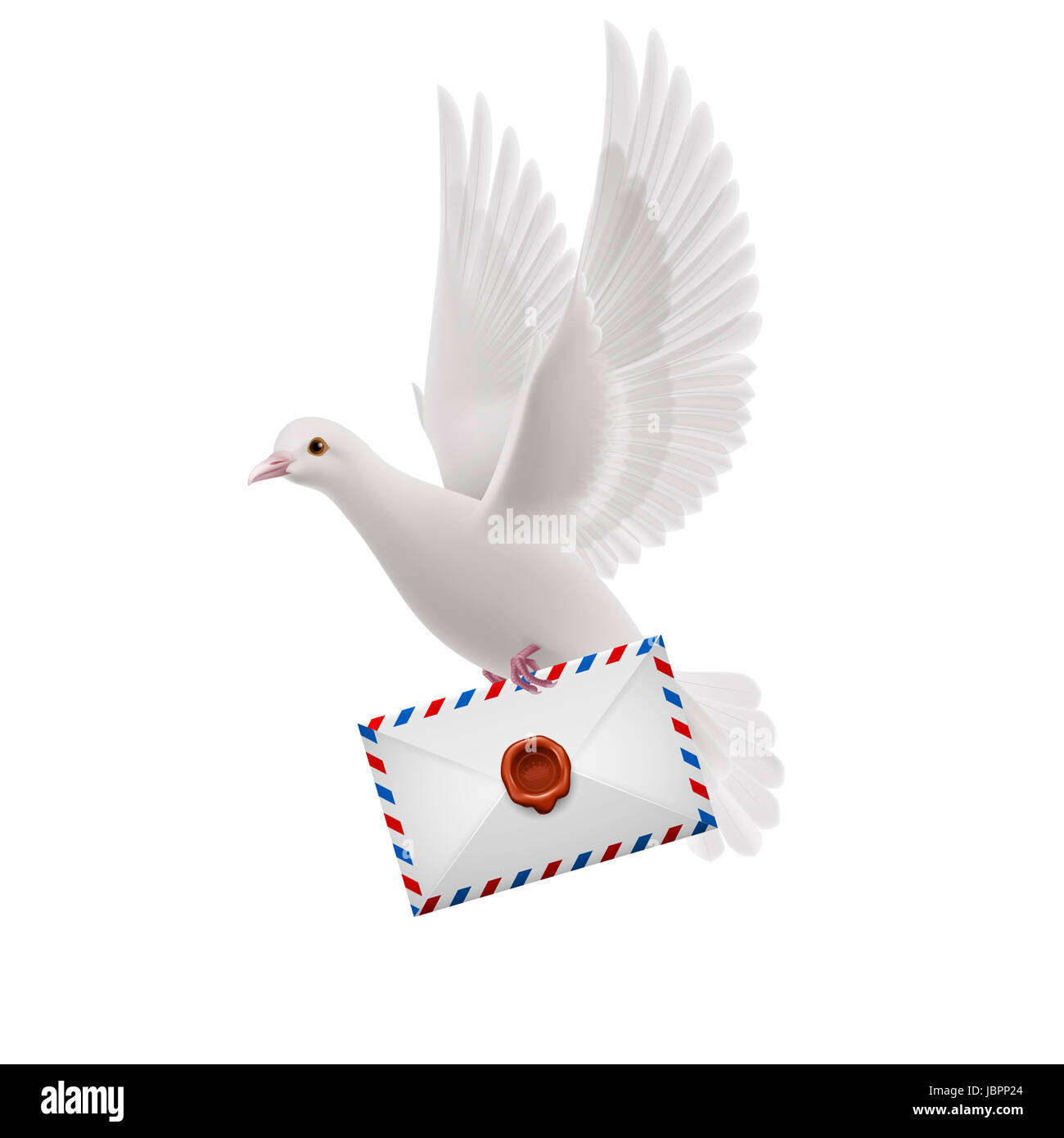 White pigeon flying with letter in beak Stock Photo: 144944412 - Alamy