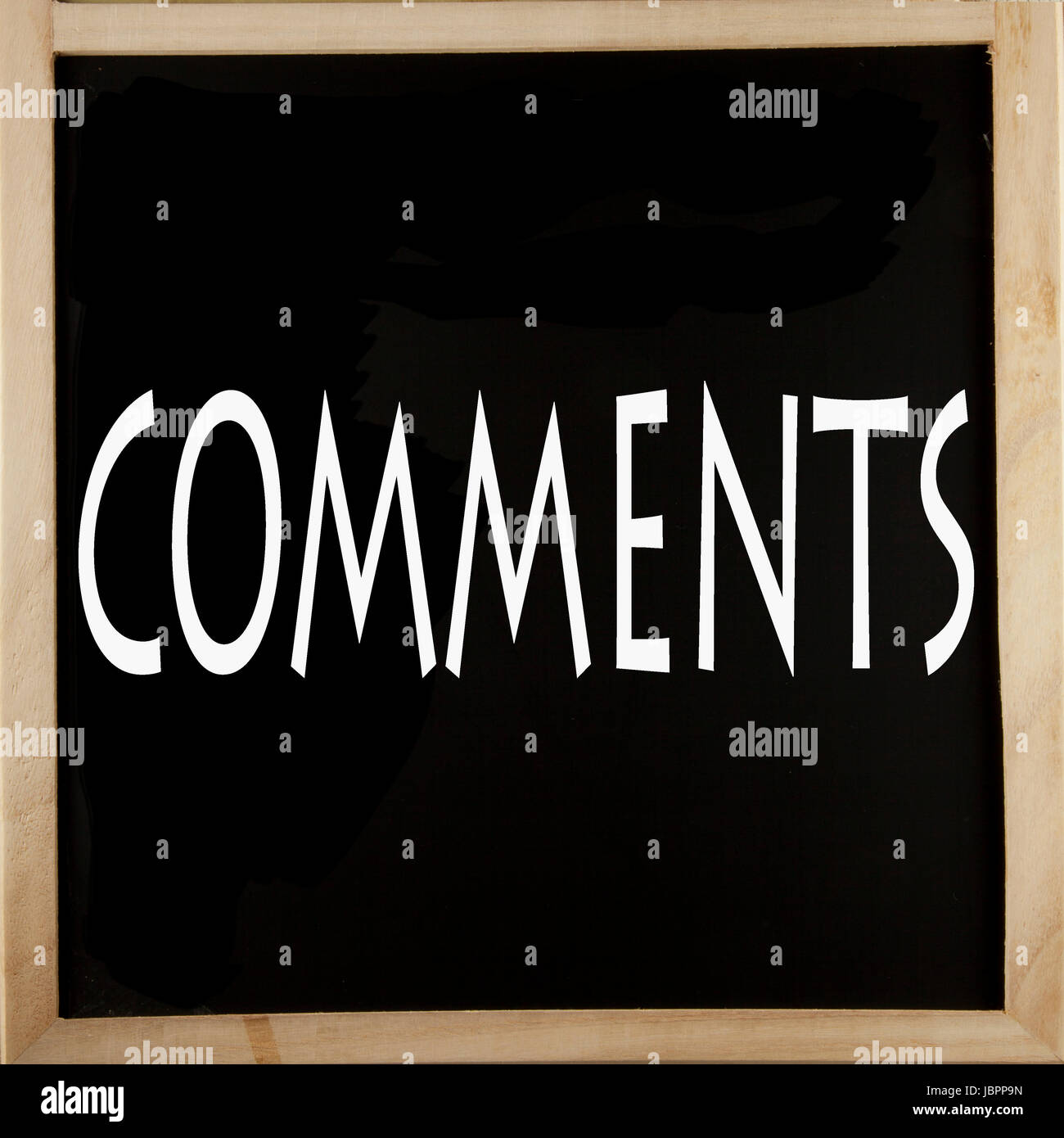 Word "Comments" written with chalk over a blackboard Stock Photo - Alamy