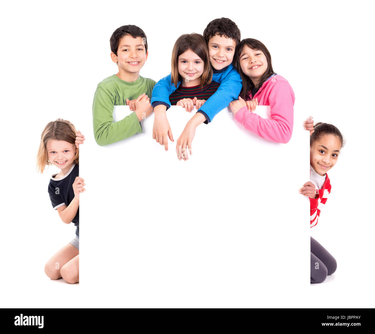 Group of children with a white board isolated in white Stock Photo - Alamy