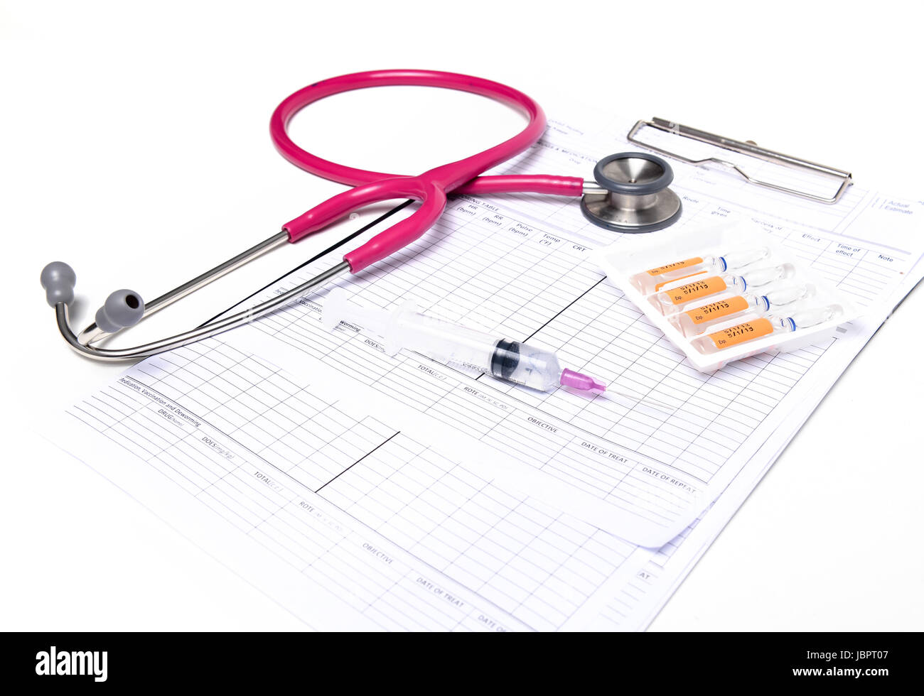 Vaccine vial stethoscope syringe Cut Out Stock Images & Pictures - Alamy