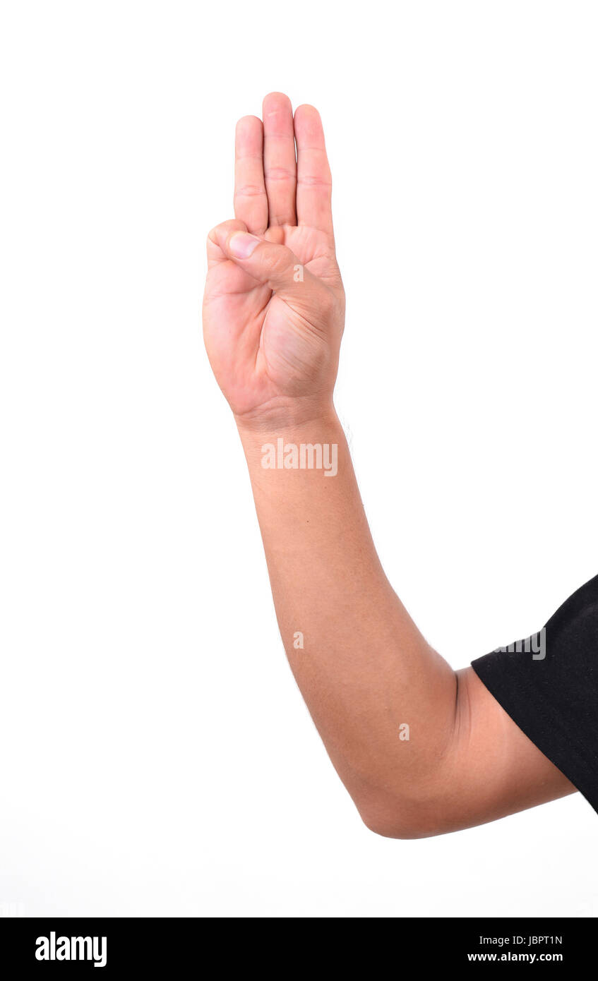 man show 3 finger for anti dictator in thailand Stock Photo - Alamy
