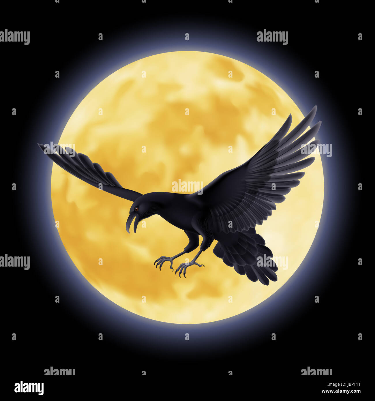 Black crow soars on the background of a full moon Stock Photo - Alamy