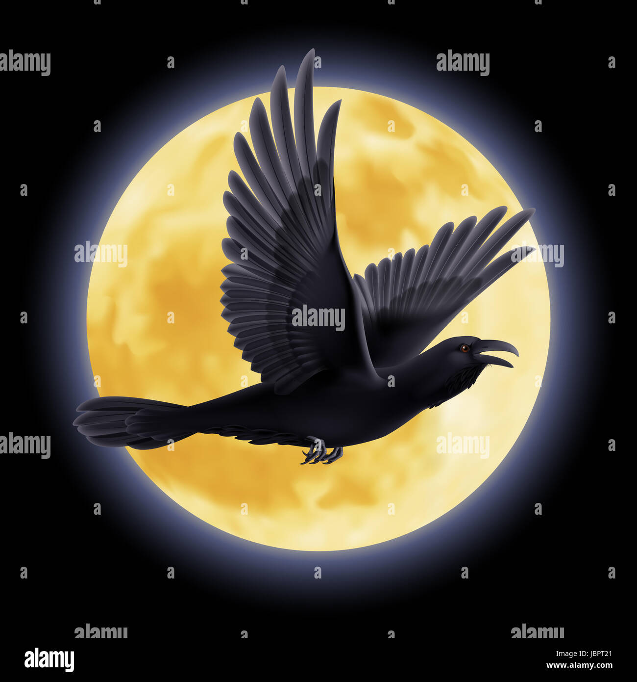 Black crow fly on the background of a full moon night Stock Photo - Alamy