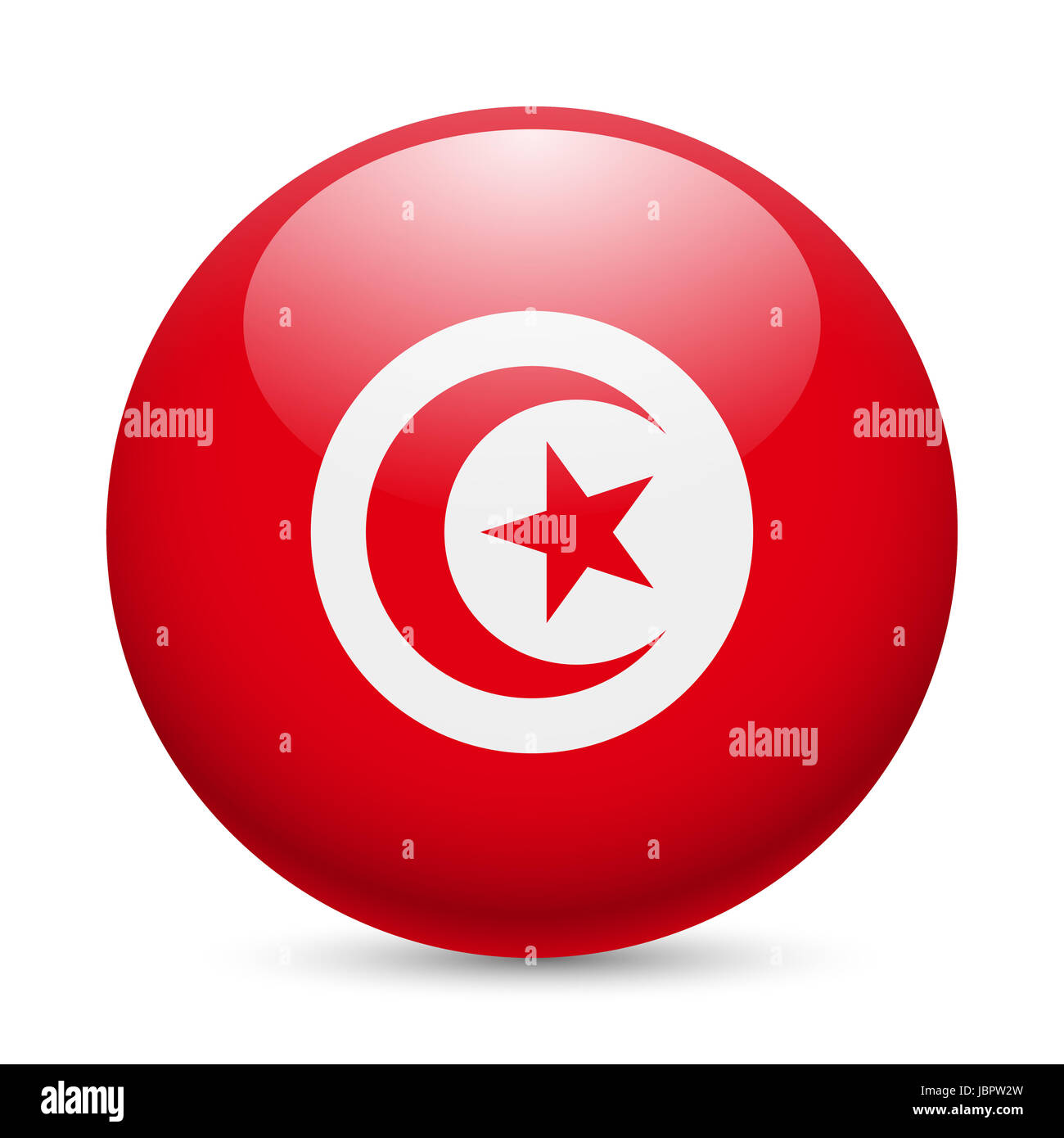 Flag Of Tunisia As Round Glossy Icon Button With Tunisian Flag Stock