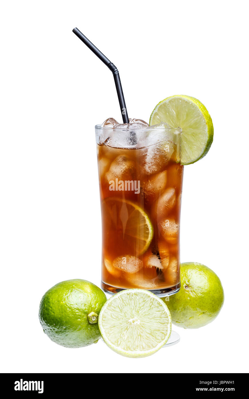 Ice tea with lime slice isolated on white Stock Photo - Alamy