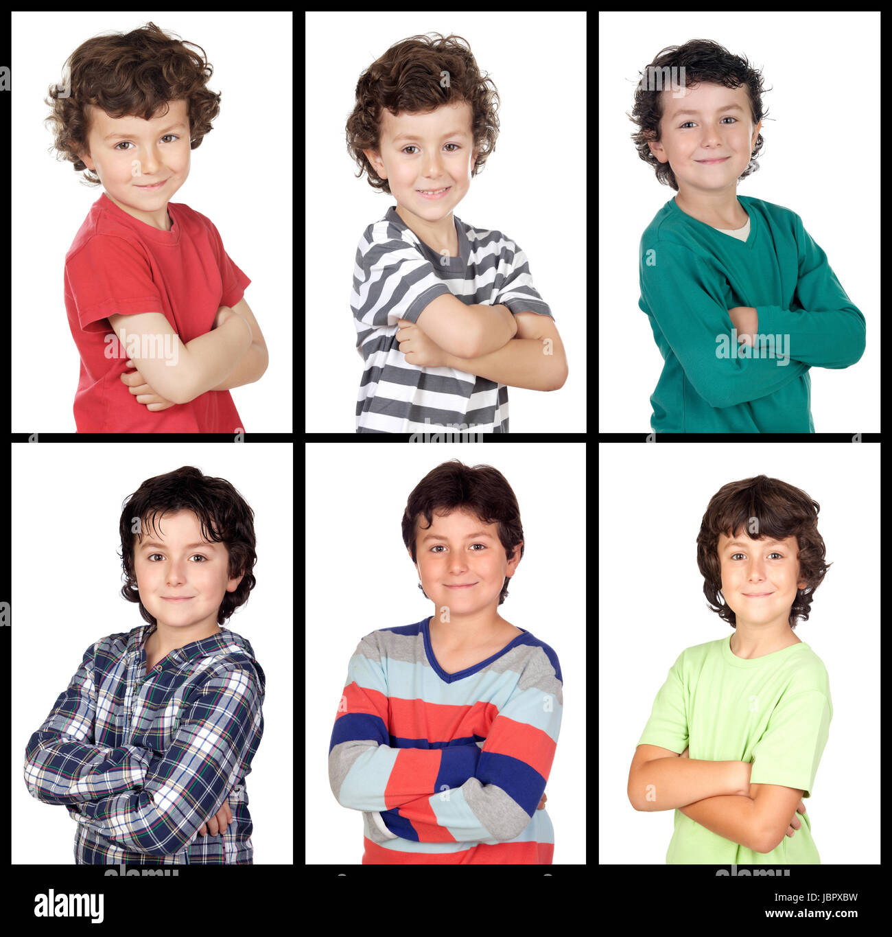 Collage of many images with the same child isolated on a white ...