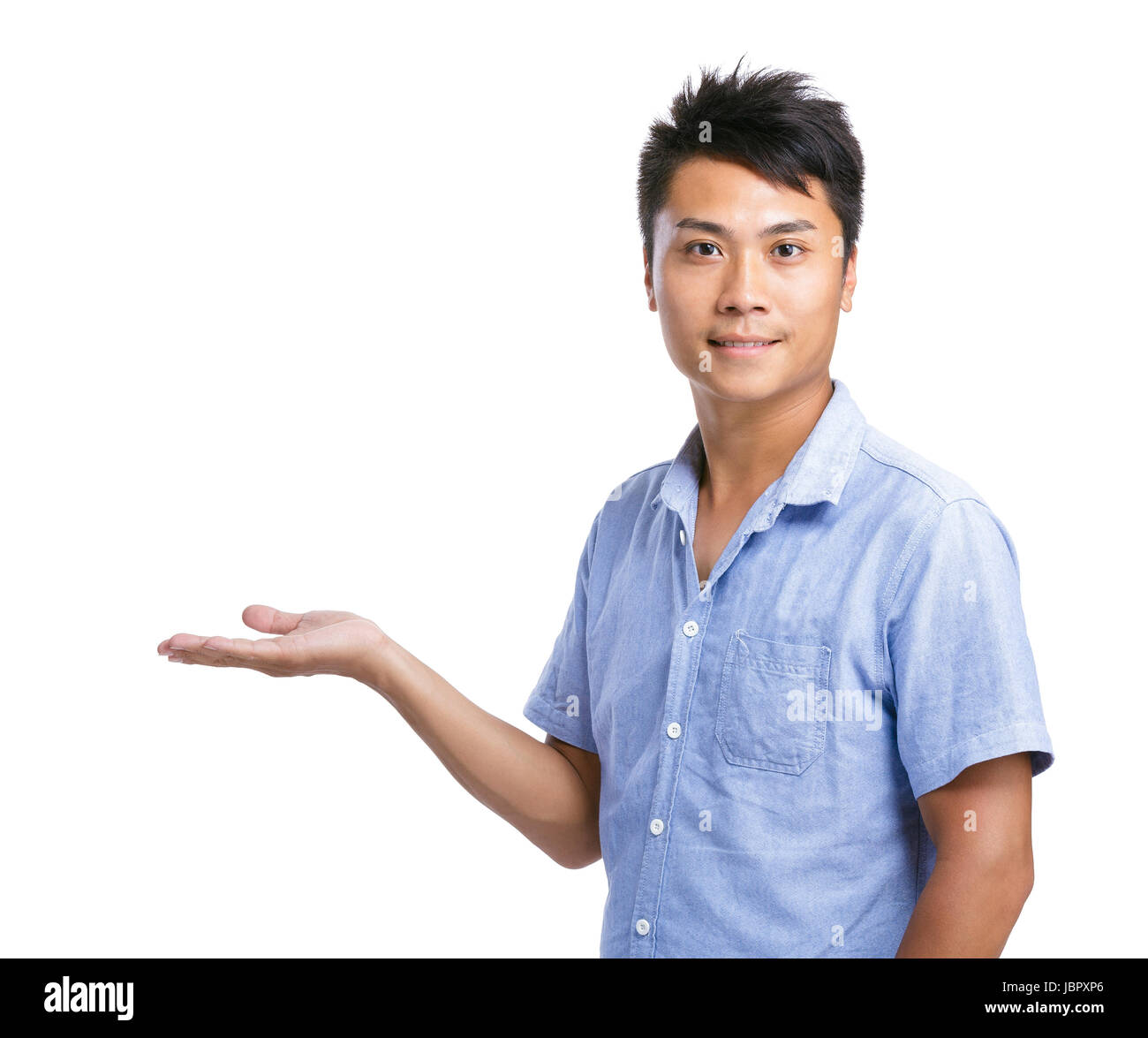Asian young man hand show Stock Photo - Alamy