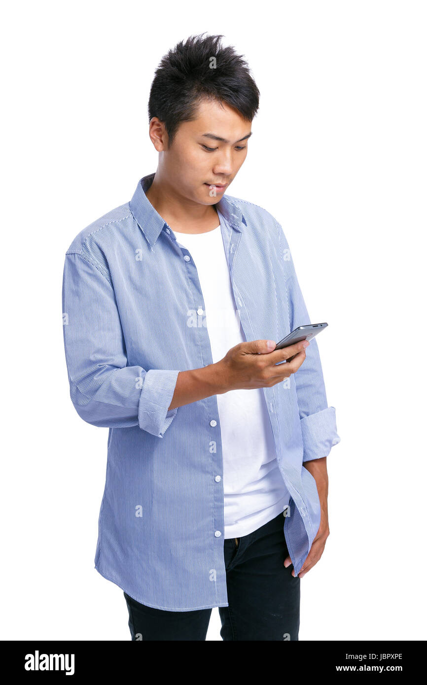 Young man look at phone Stock Photo - Alamy