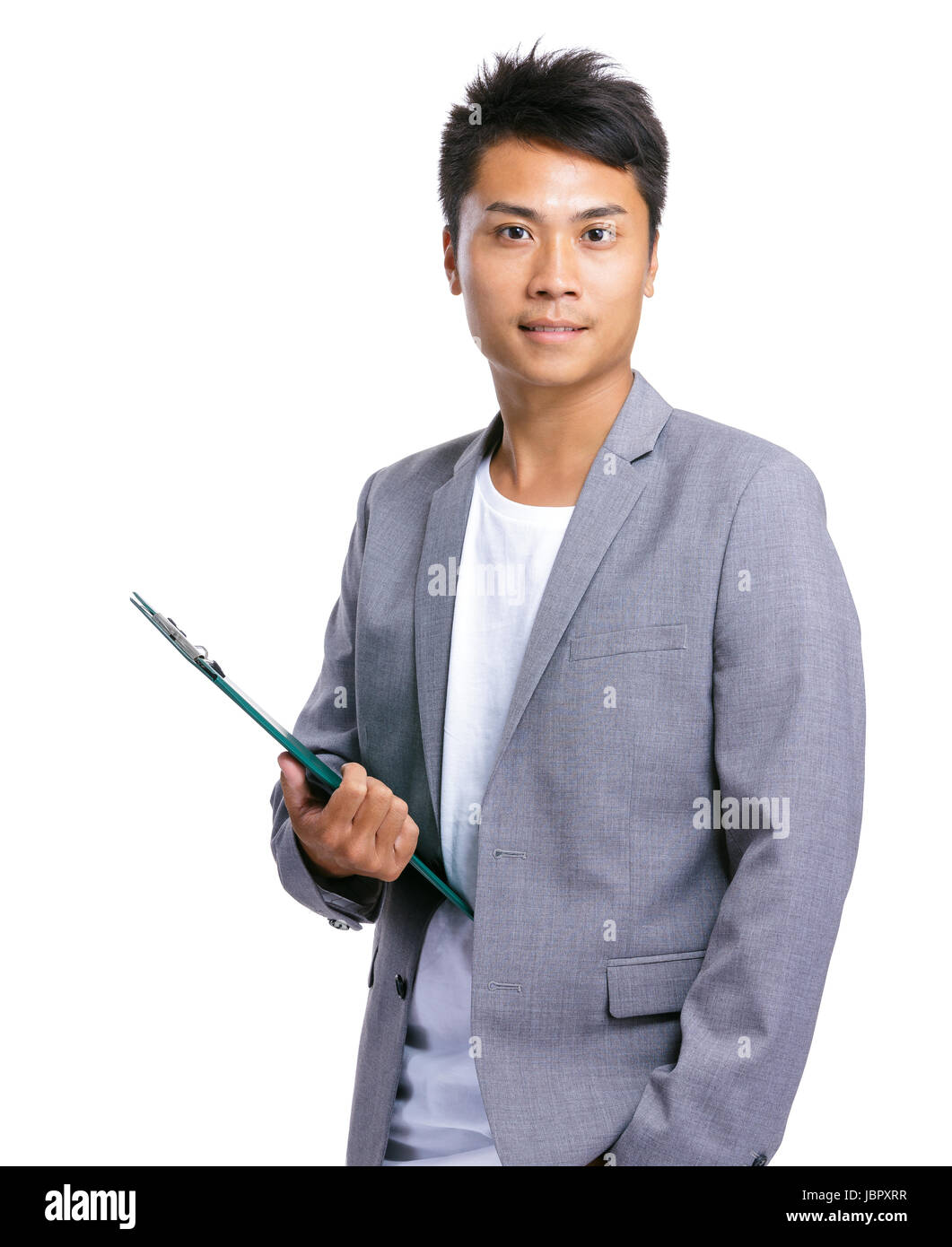 Confident business man with note pad Stock Photo - Alamy