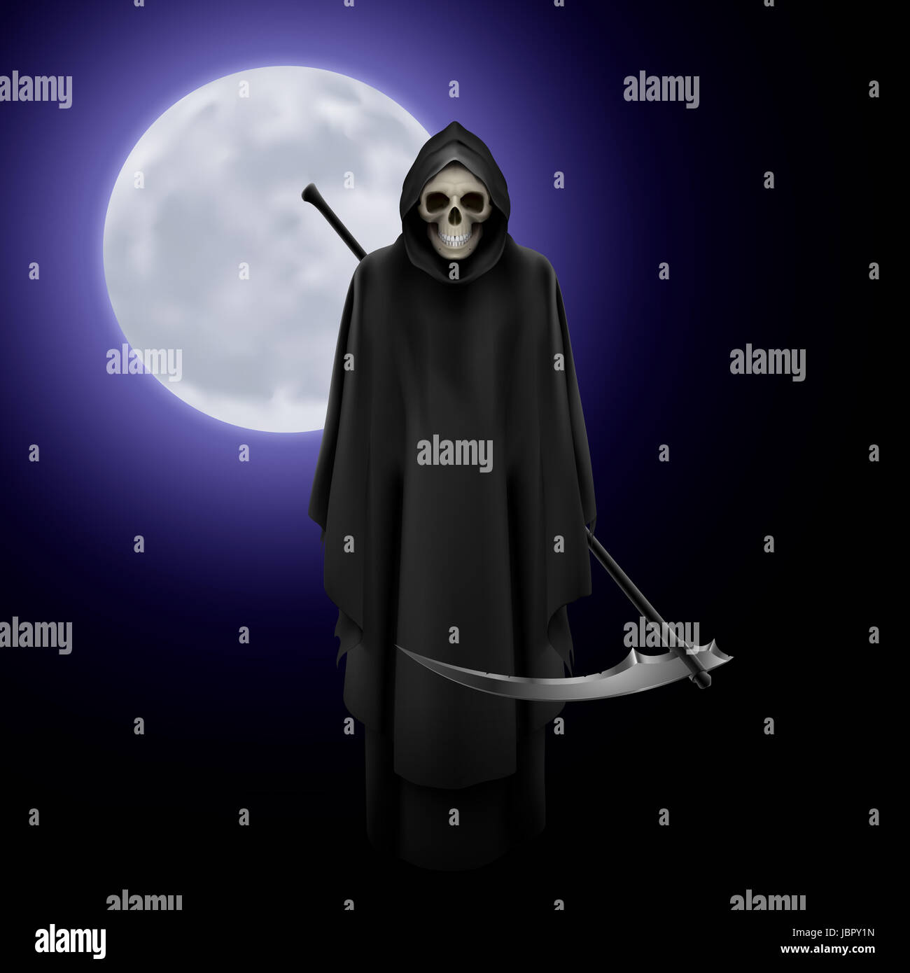 Terrifying Grim Reaper over full moon background Stock Photo - Alamy