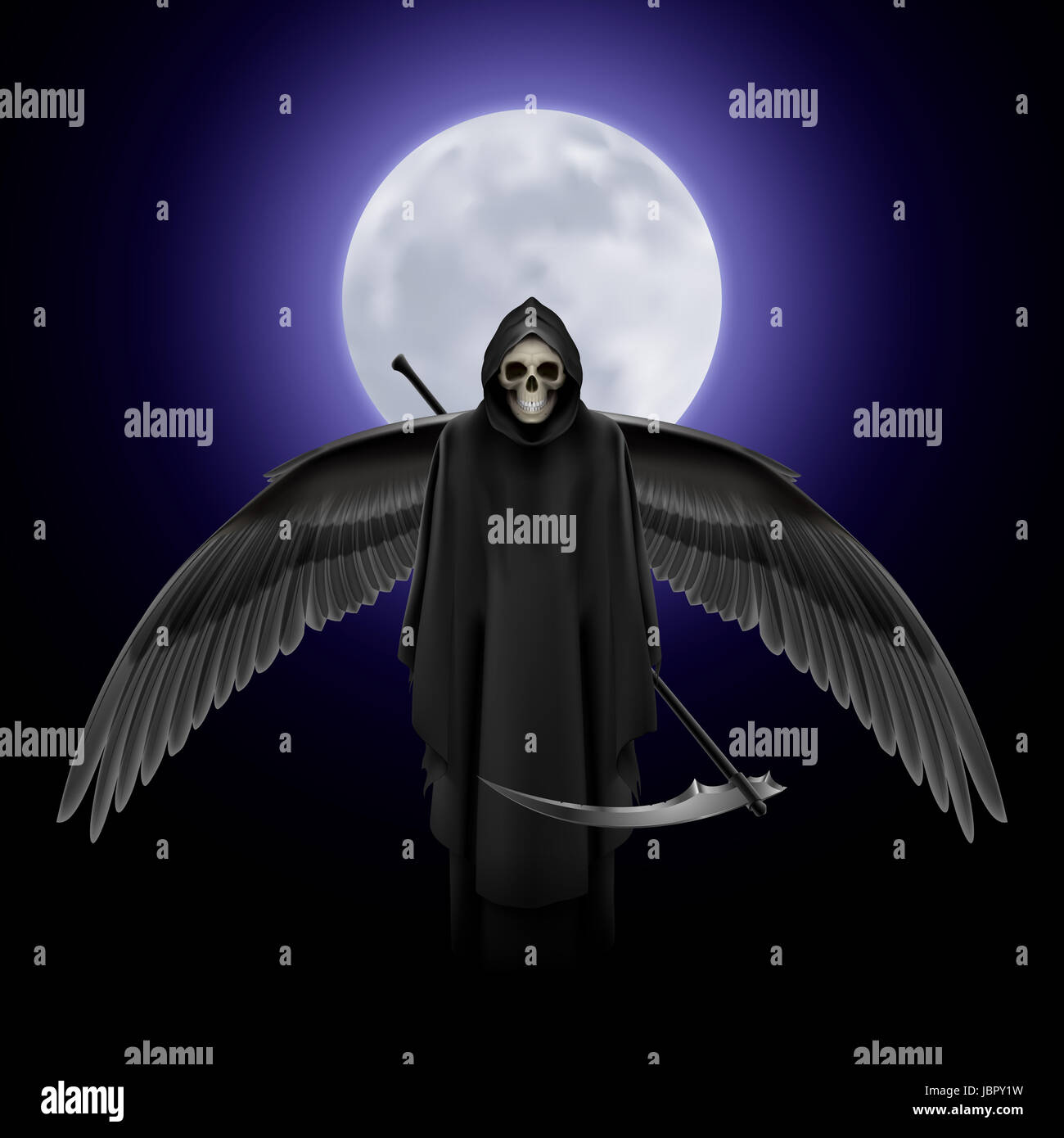 Grim Reaper With Wings Grim Reaper Huge Wings Over Full Stock Vector