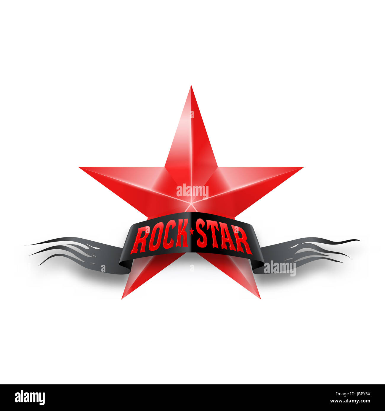 Red star with black torn Rock Star banner. Illustration on white ...