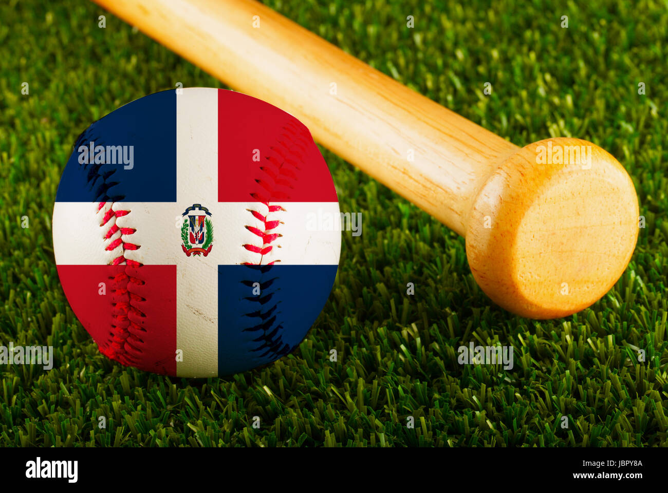 Baseball with Dominican Republic flag and bat over a background of ...