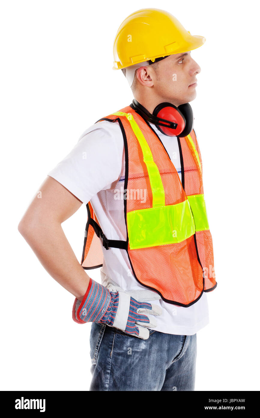 Stock image of construction worker isolated on white Stock Photo - Alamy