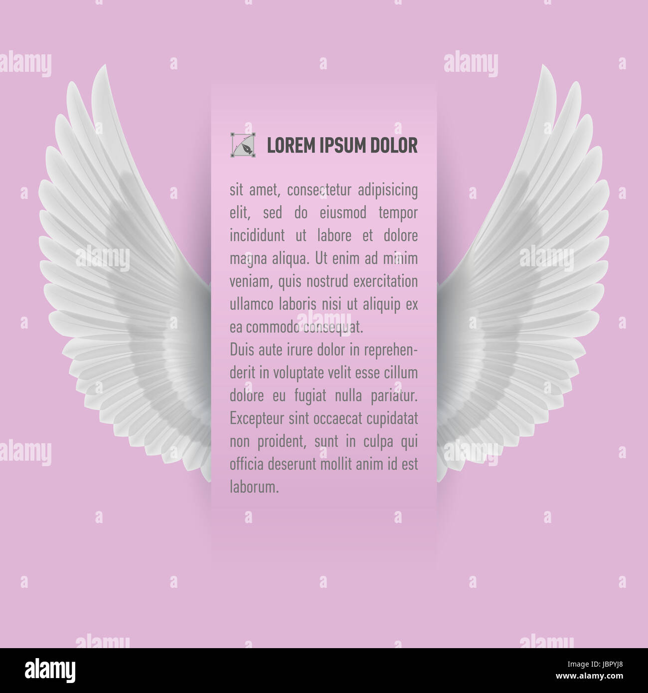 Sheet of paper with text with white wings up on both sides Stock Photo ...