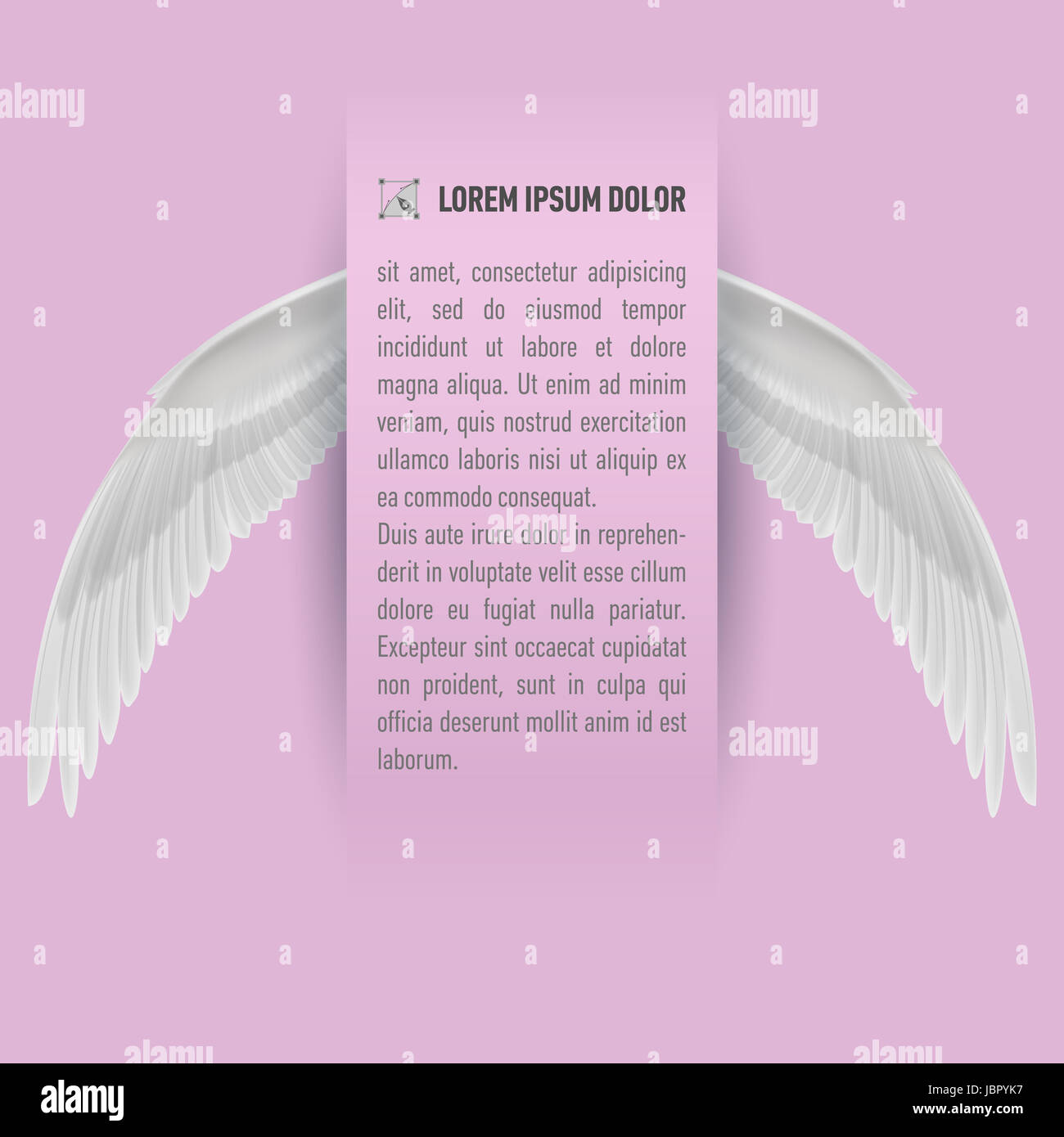 Sheet of paper with text with white wings on both sides Stock Photo - Alamy