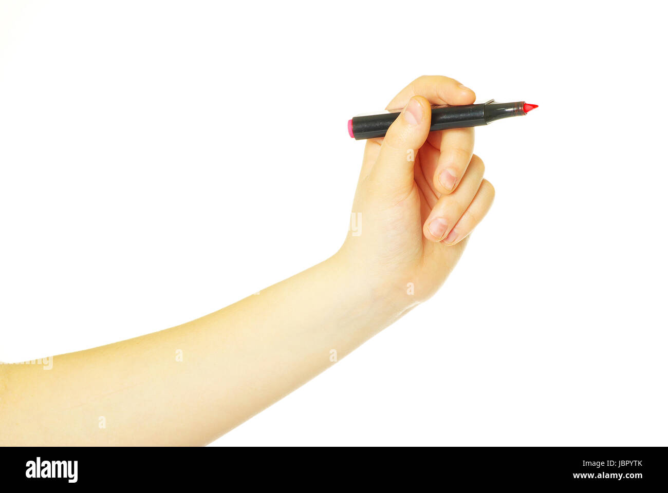 Hand with marker isolated on white background Stock Photo - Alamy
