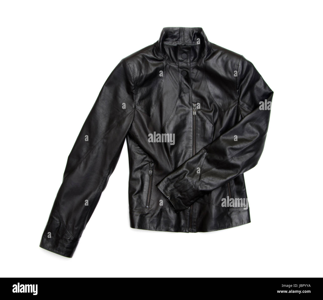 black leather jacket isolated on white background Stock Photo - Alamy