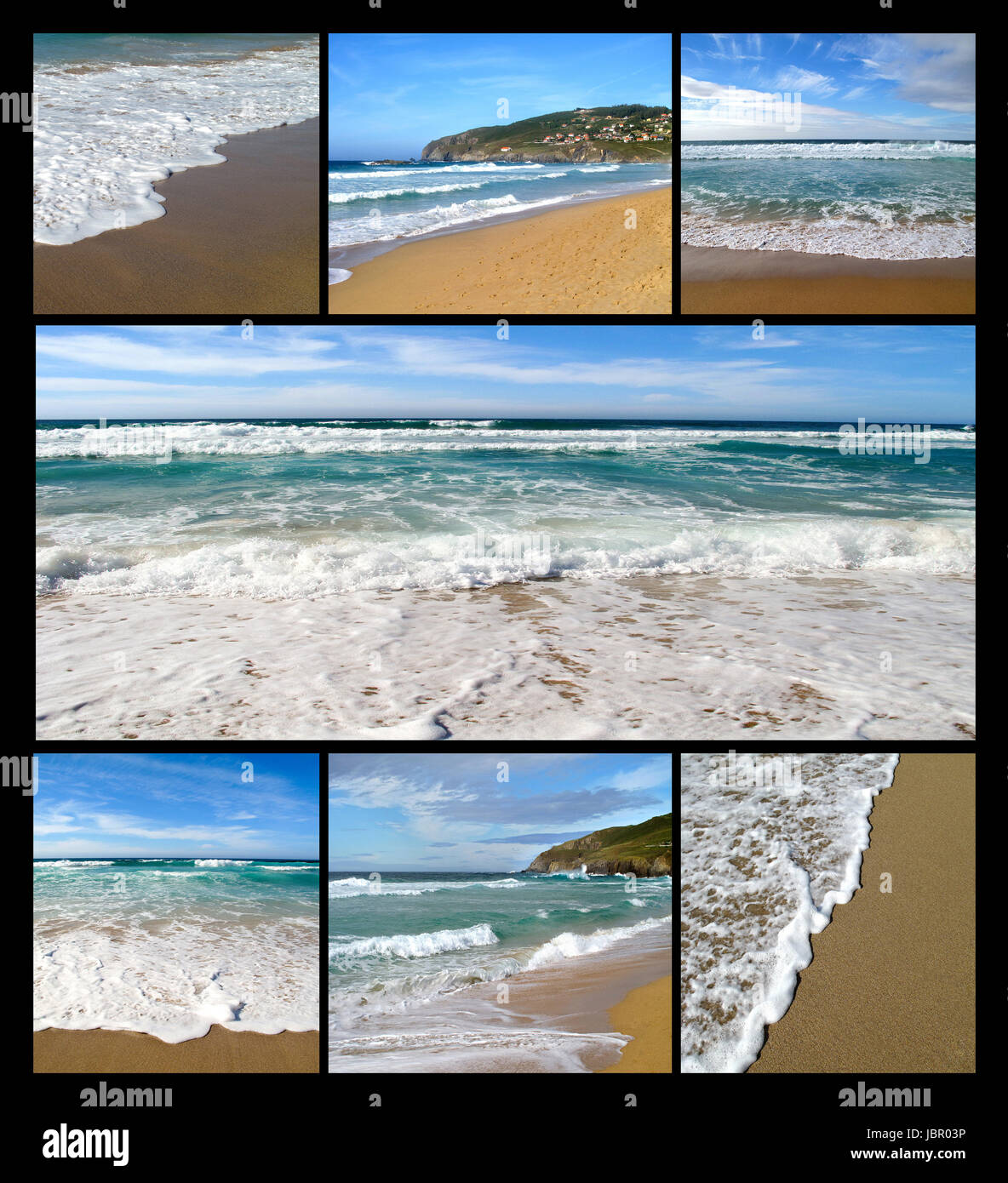 Nice collage of photos of waves on the beach Stock Photo - Alamy