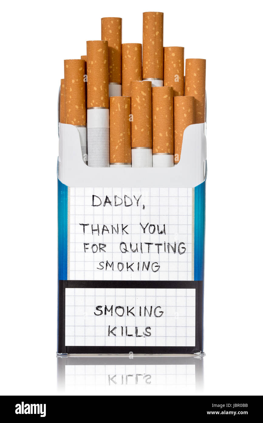 Request for quit smoking on the cigarettes pack. Isolated on white ...