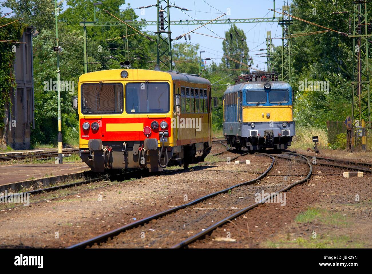 Railway multiple units on a train station Stock Photo - Alamy