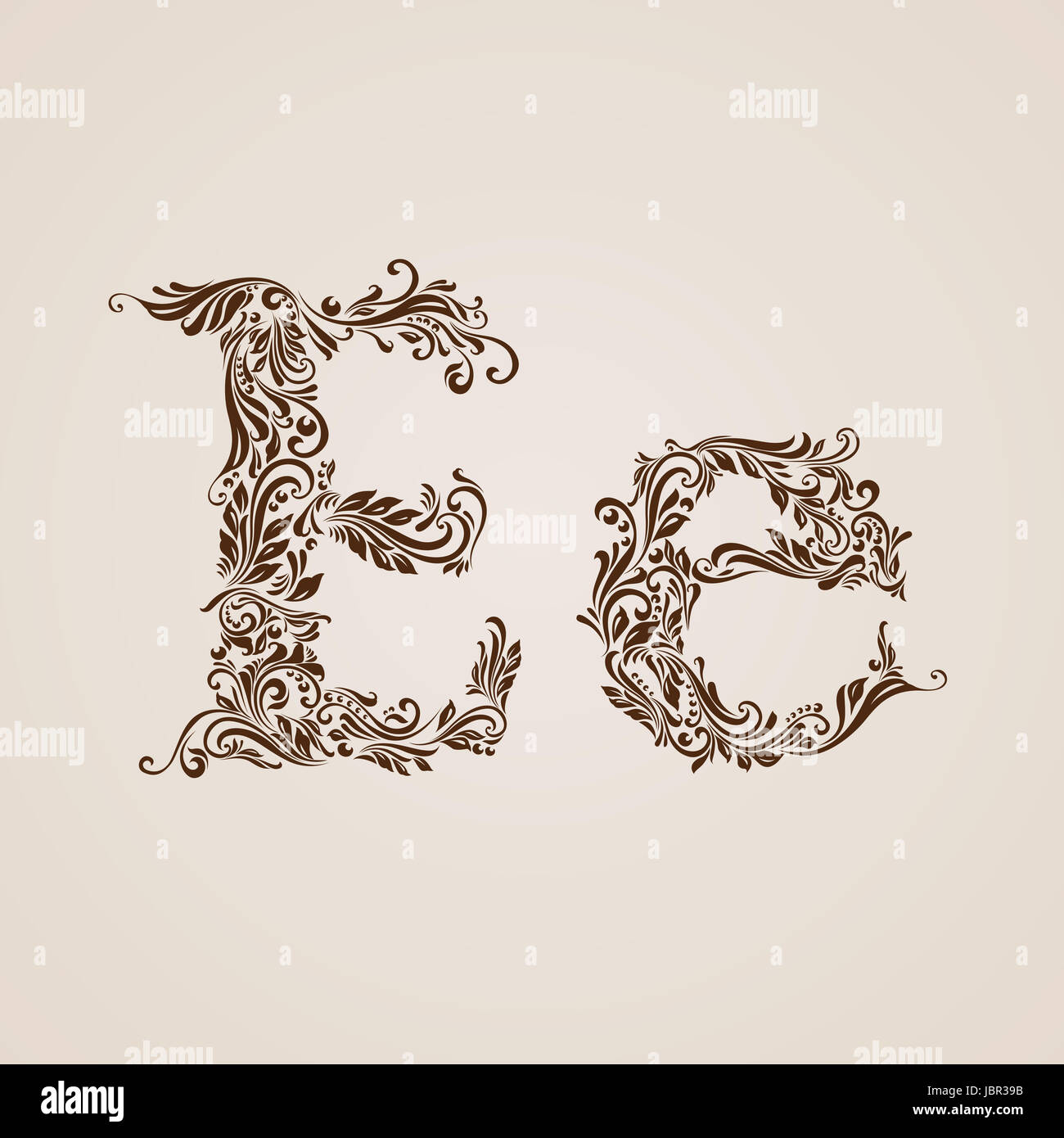Handsomely decorated letter e in upper and lower case Stock Photo - Alamy