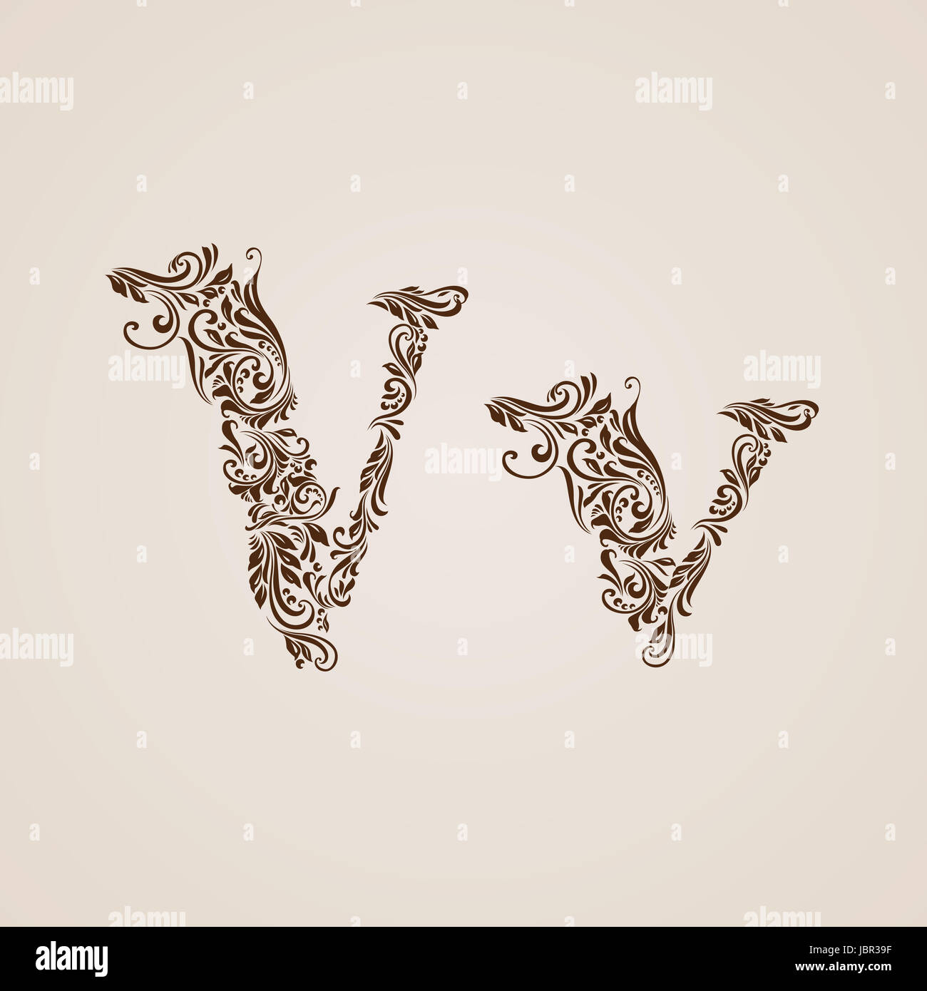 Handsomely decorated letter v in upper and lower case Stock Photo - Alamy
