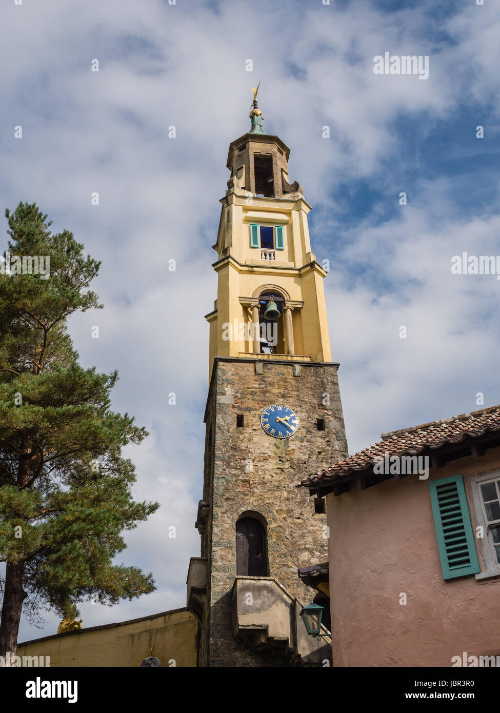Bell tower in the small Welsh village of Portmeirion, built in ...