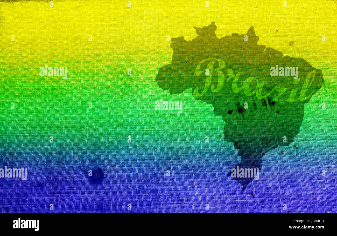 Vintage photo of Brazil map and the colors of the flag Stock Photo - Alamy