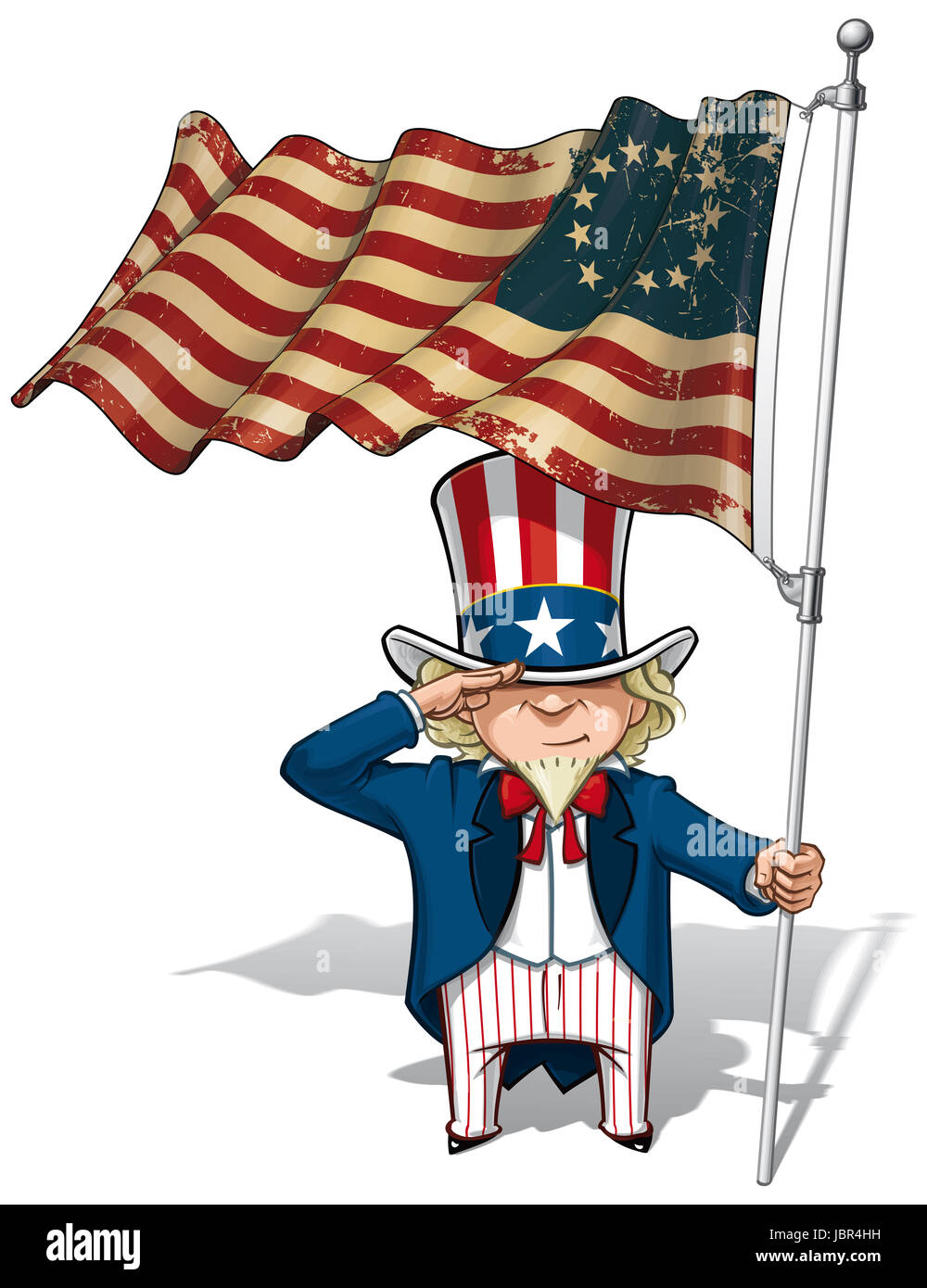 Vector Cartoon Illustration of Uncle Sam saluting and holding a Betsy ...