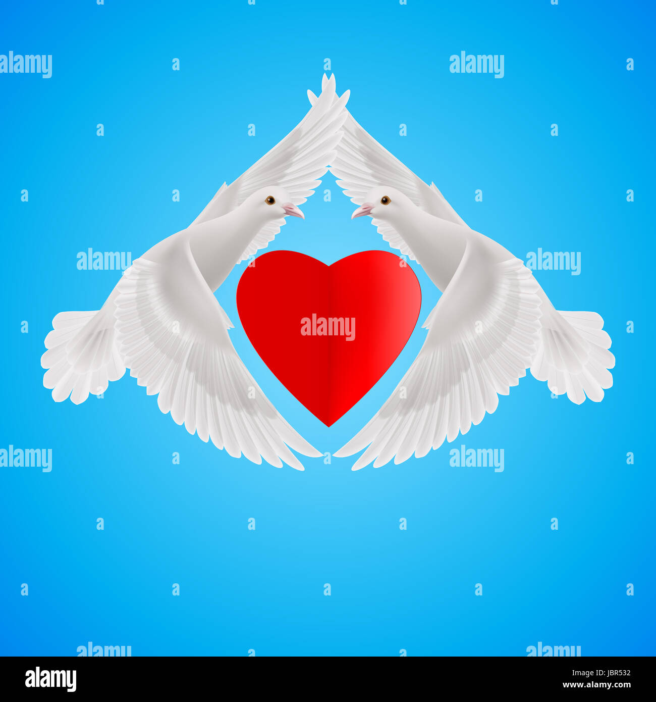 Two white doves form the shape of the wings of the red heart Stock ...