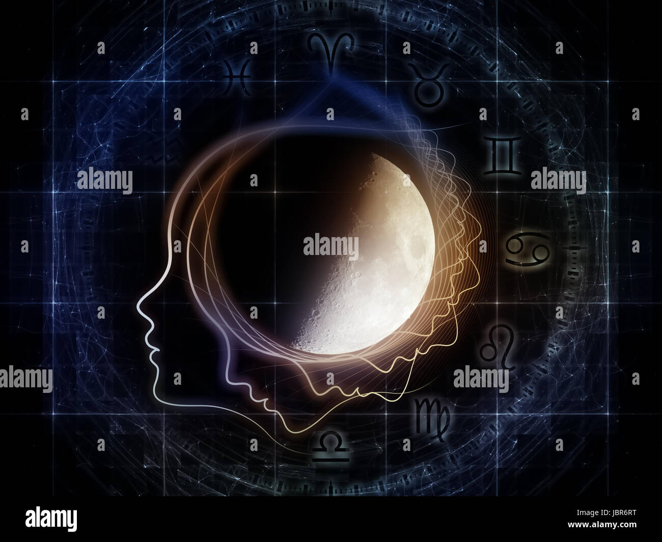 Inner Moon series. Interplay of moon, human profile and design elements ...