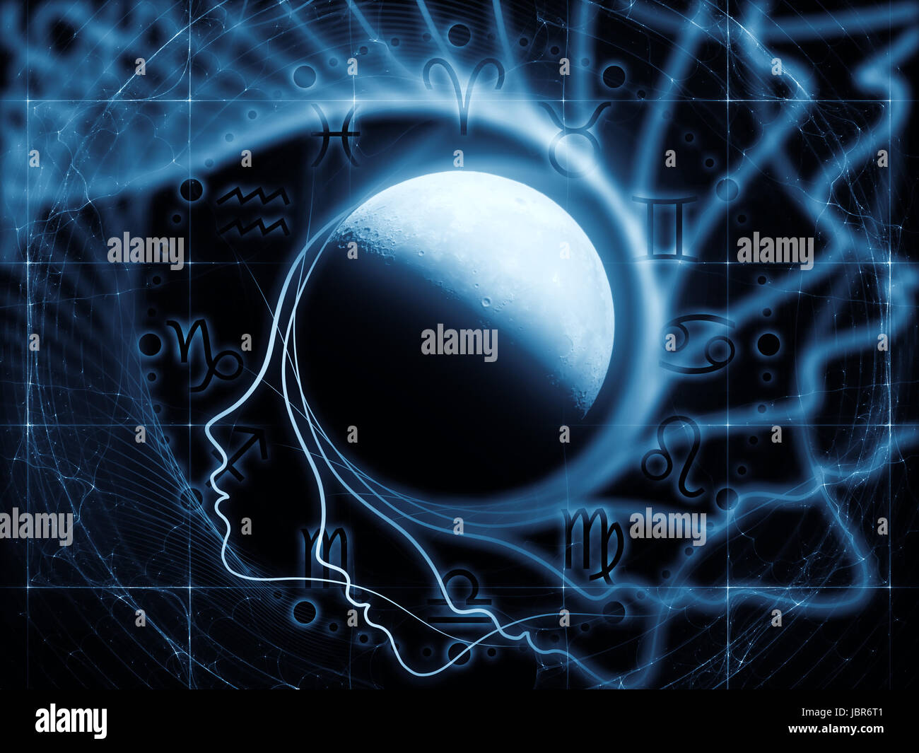 Inner Moon series. Interplay of moon, human profile and astrological ...