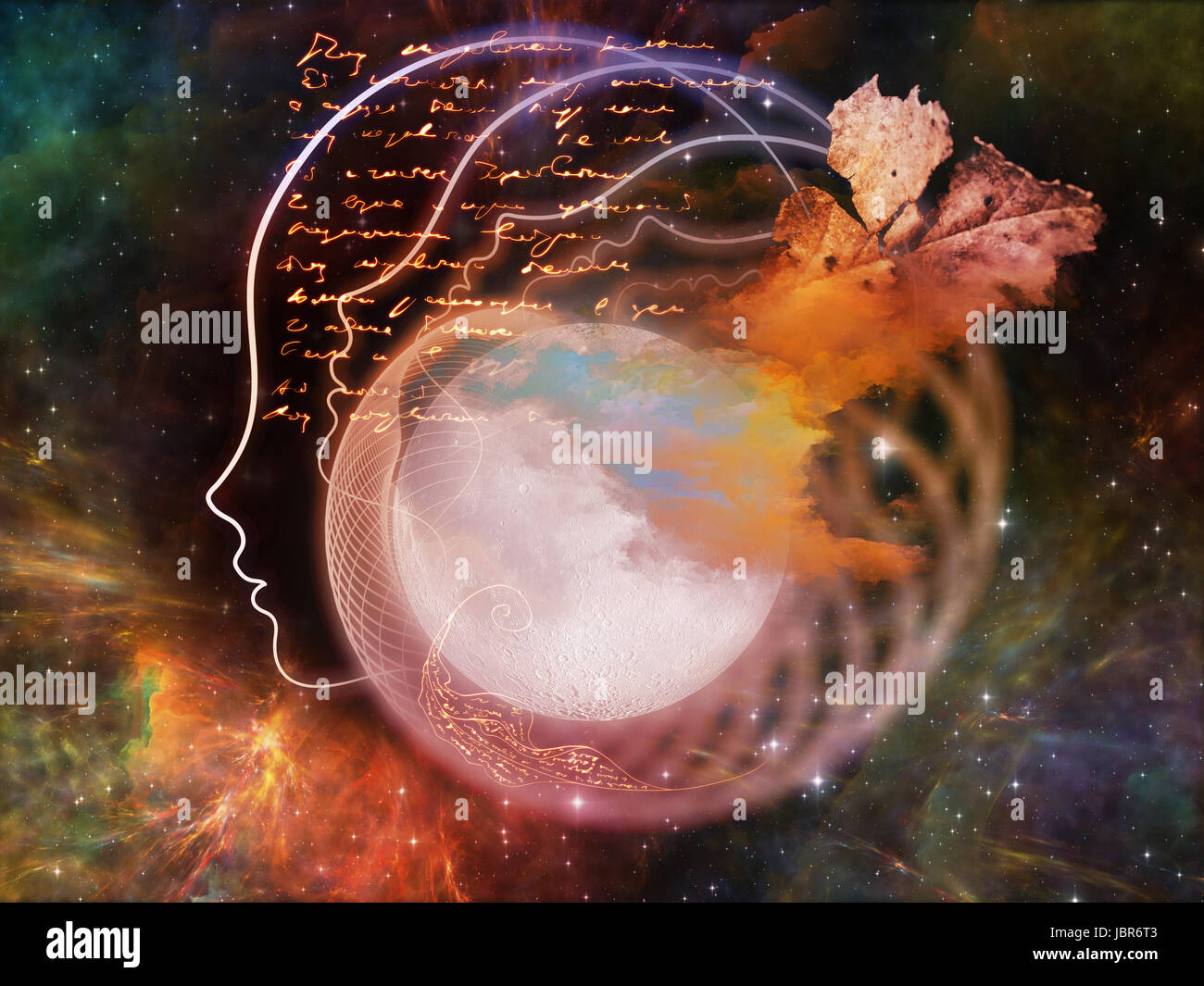 Inner Moon series. Composition of moon, human profile and design ...