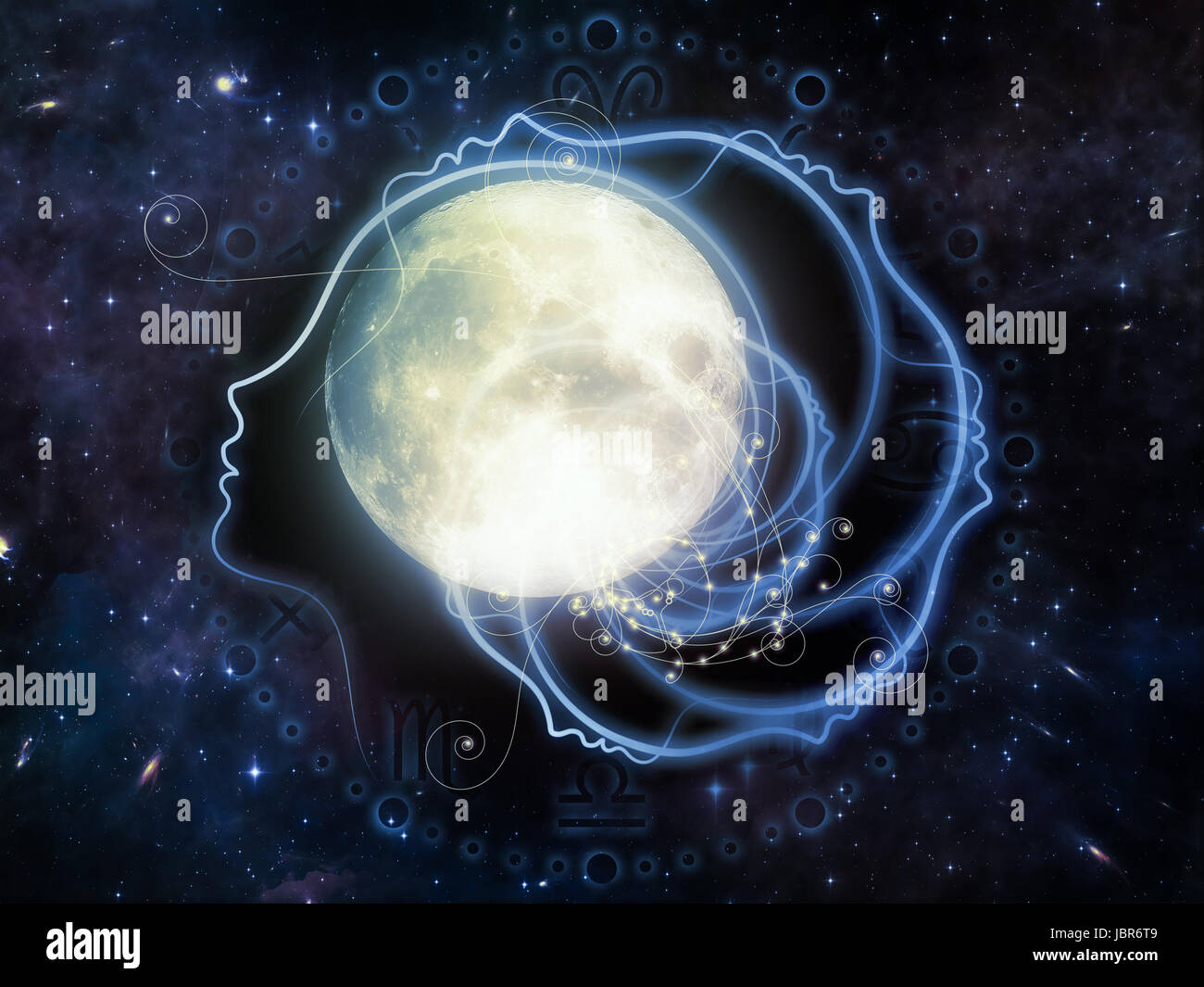 Inner Moon series. Design composed of moon, human profile and ...