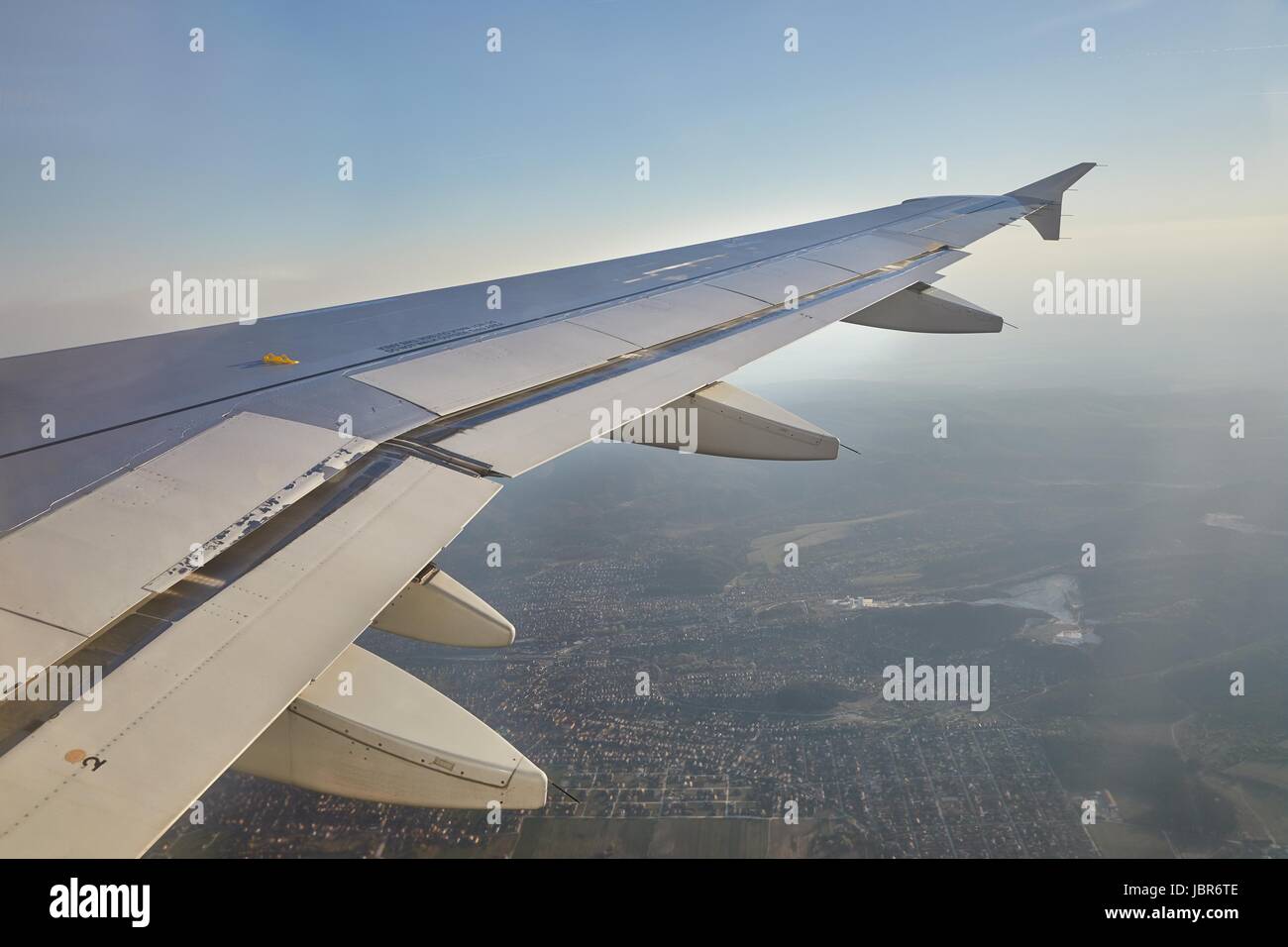 View from plane window during approach Stock Photo - Alamy