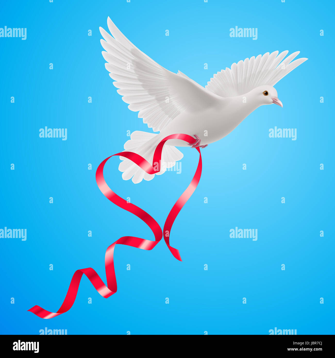 White dove with red ribbon in the blue background Stock Photo - Alamy