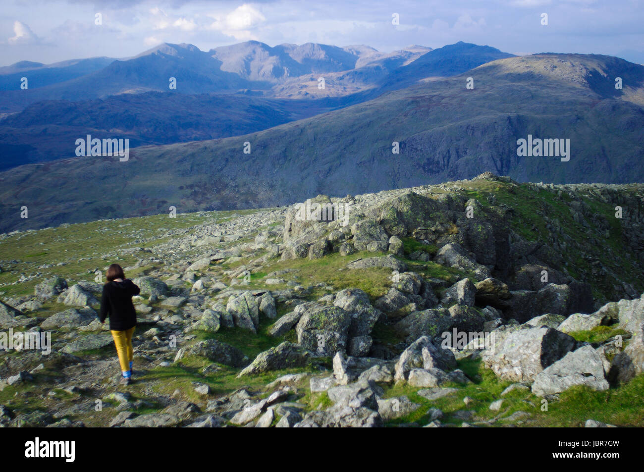 Woman walks a hike alone in the lake district, England. Lake district ...